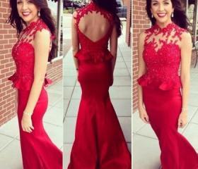 Long Prom Dress, Red Prom Dress, Formal Prom Dress, Backless Prom Dress ...